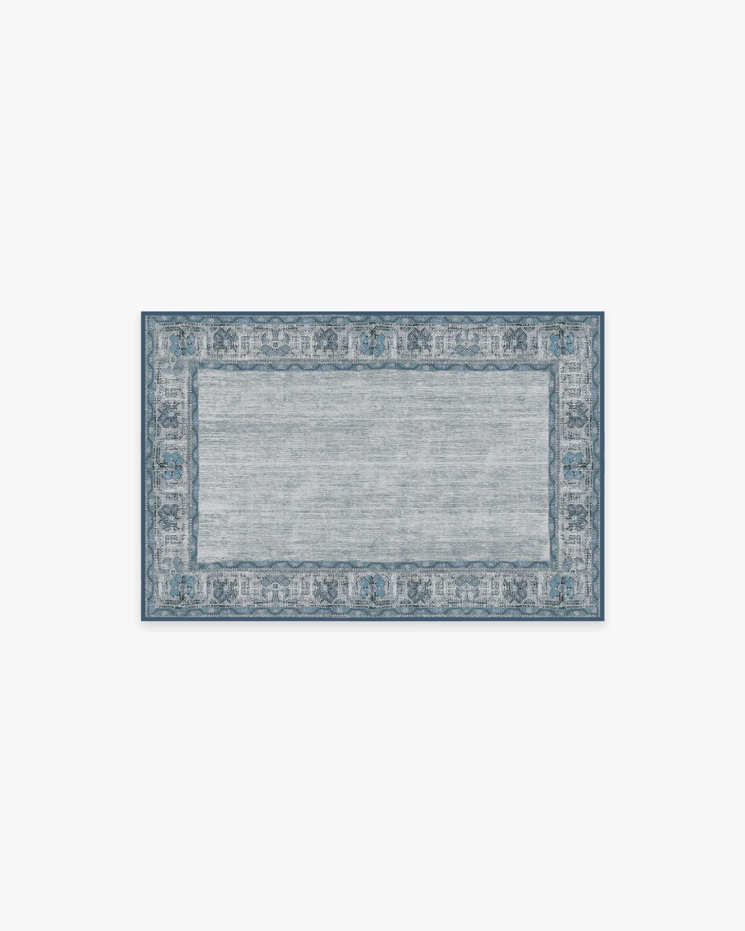 Vintage Daisy Bordered Blue Rug | Ruggable