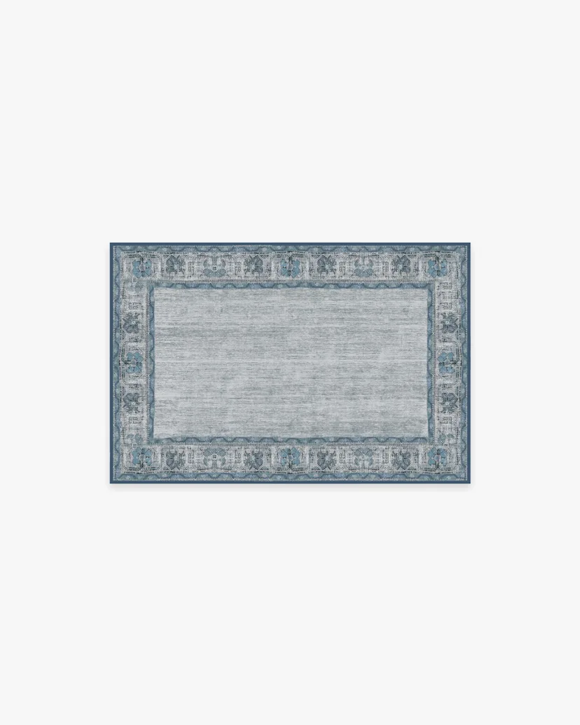 Vintage Daisy Bordered Blue Rug | Ruggable