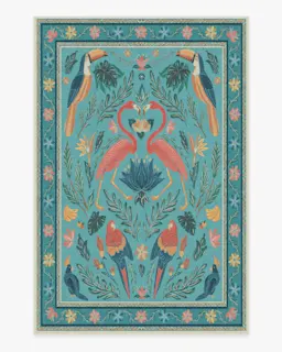 Iris Apfel Birds Of A Feather Aqua Tufted Rug | Ruggable