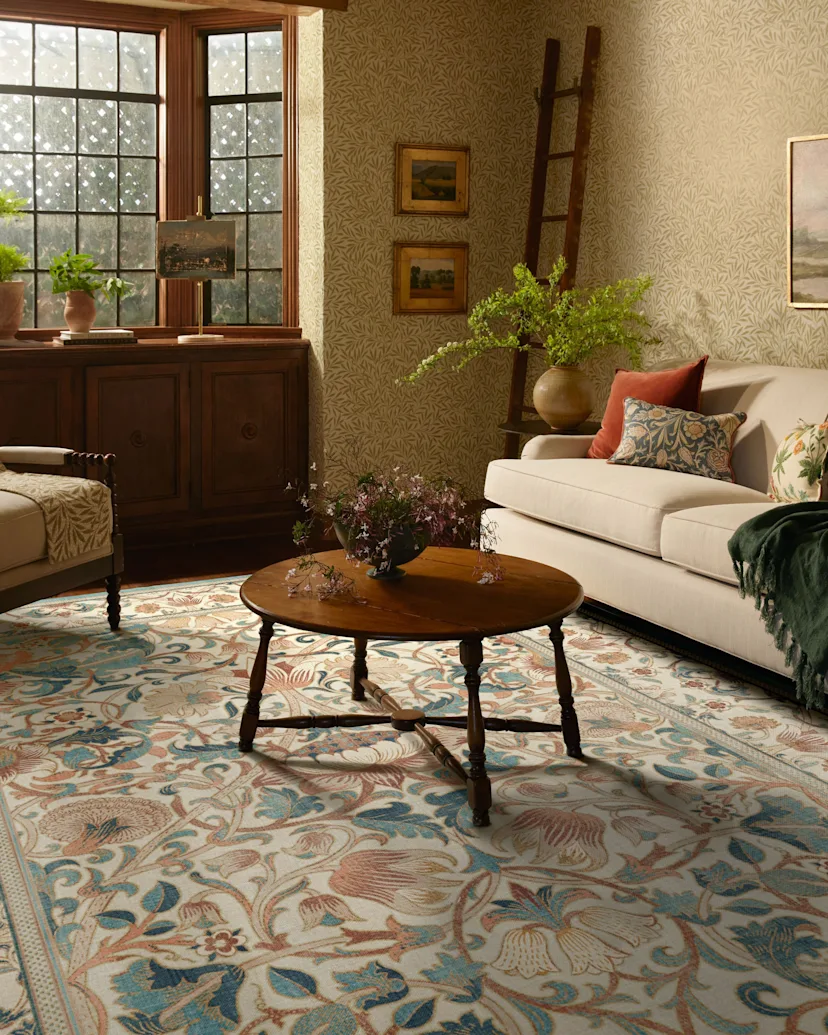 Morris & Co. Lodden Soft Rose & Teal Rug | Ruggable