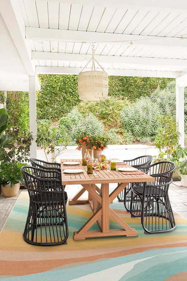 Outdoor Watercolor Waves Copper Jade Rug | Ruggable