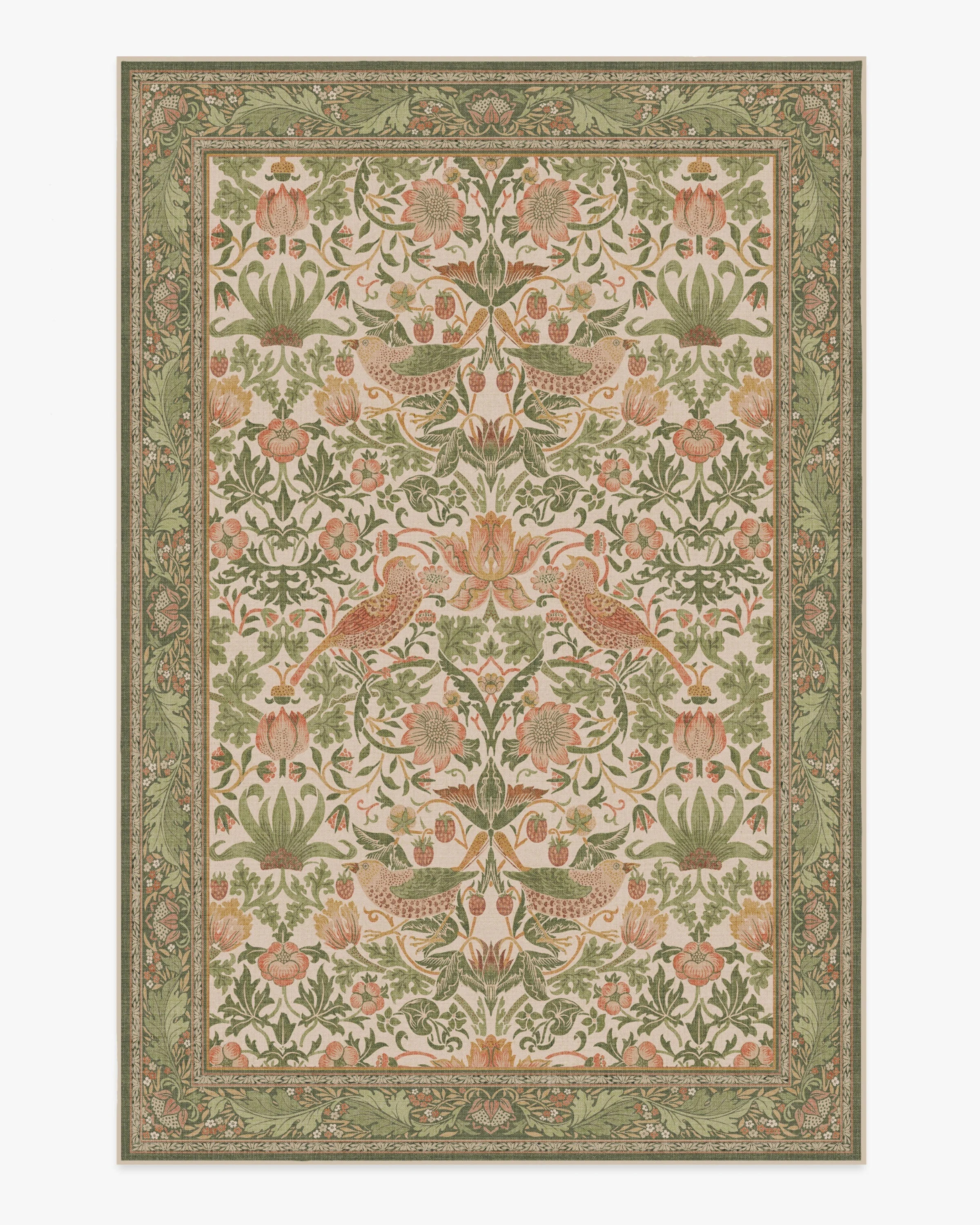 Morris & Co. Strawberry Thief Sage & Rose Rug | Ruggable