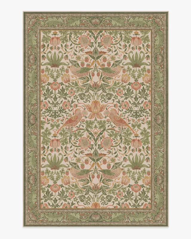 Morris & Co. Strawberry Thief Sage & Rose Rug | Ruggable