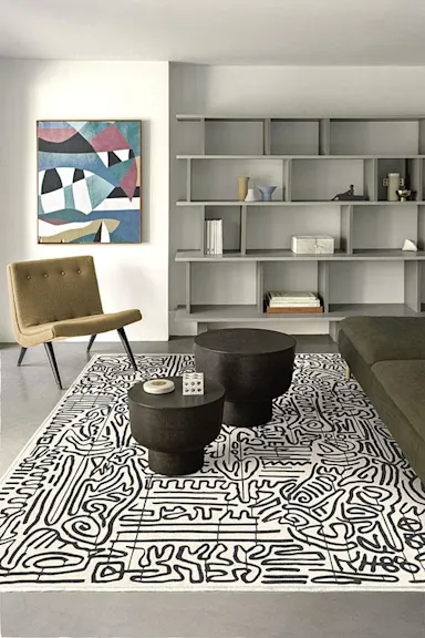 Keith Haring Freestyle Black & Ivory Rug | Ruggable