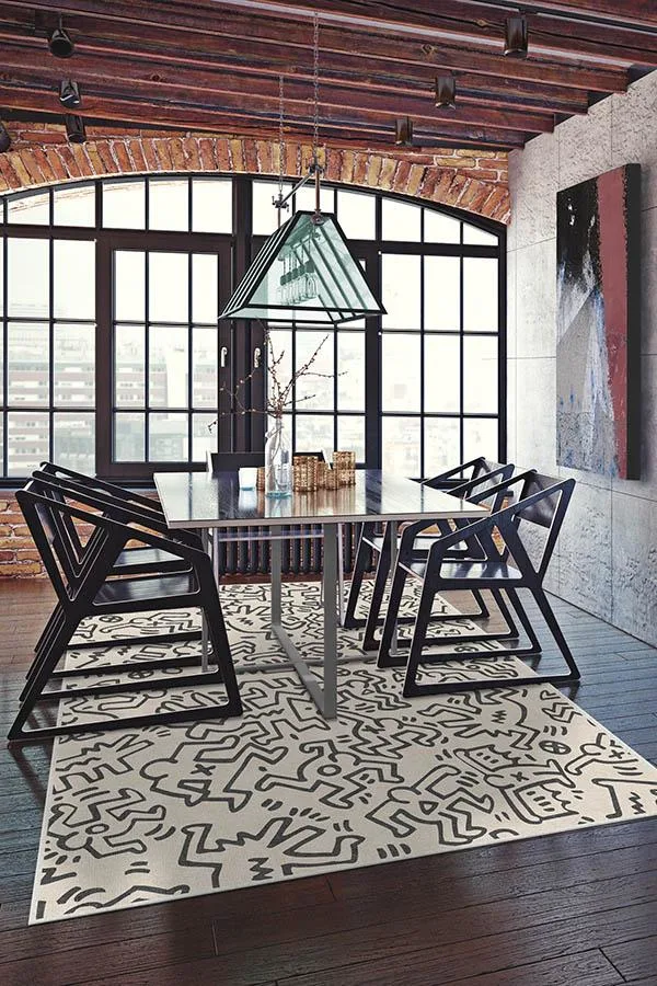 Keith Haring Block Party Black & Ivory Rug | Ruggable