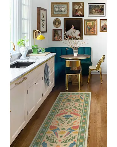 Iris Apfel Birds Of A Feather Green & Peach Rug | Ruggable