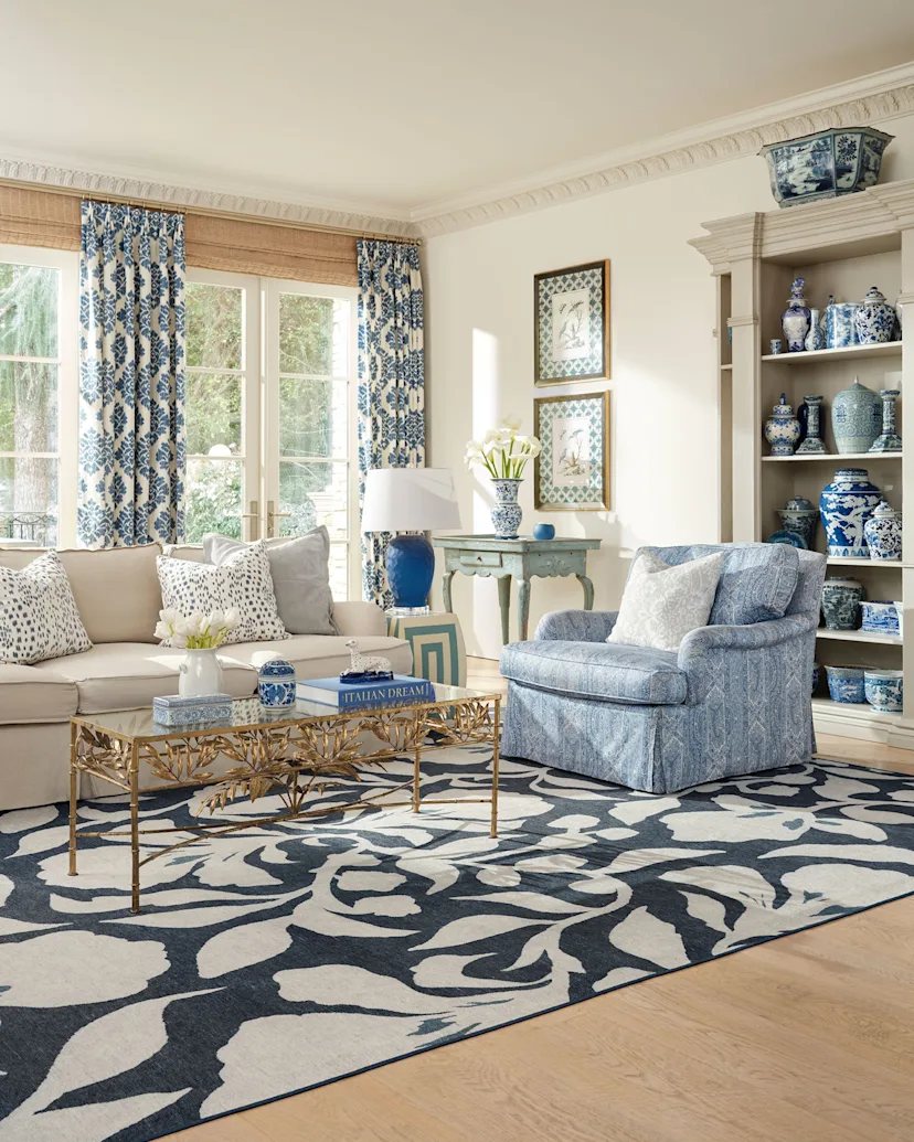 The Hiltons Flora Ink Blue & Ivory Rug | Ruggable
