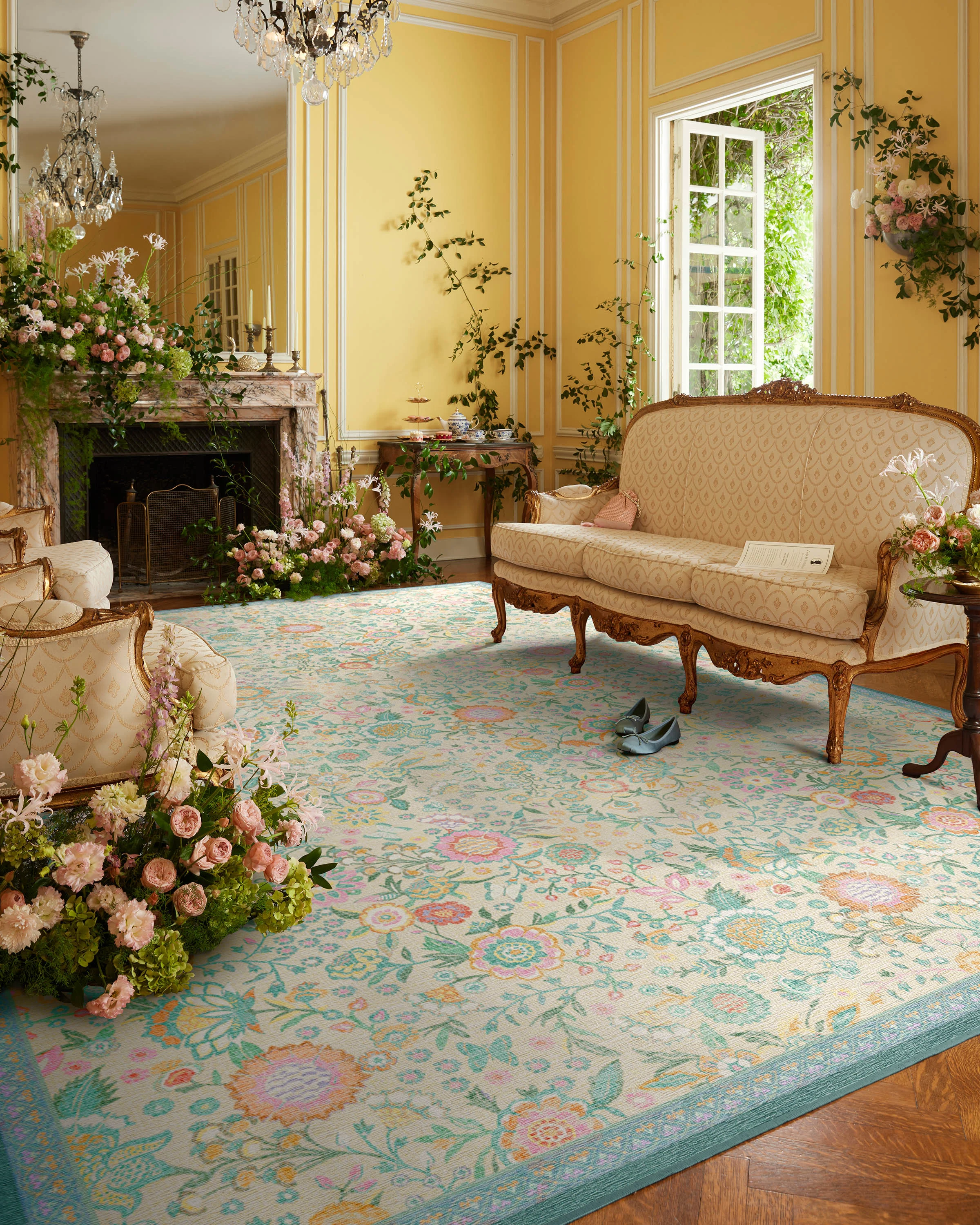 Bridgerton Royal Garden Ivory & Jade Rug | Ruggable