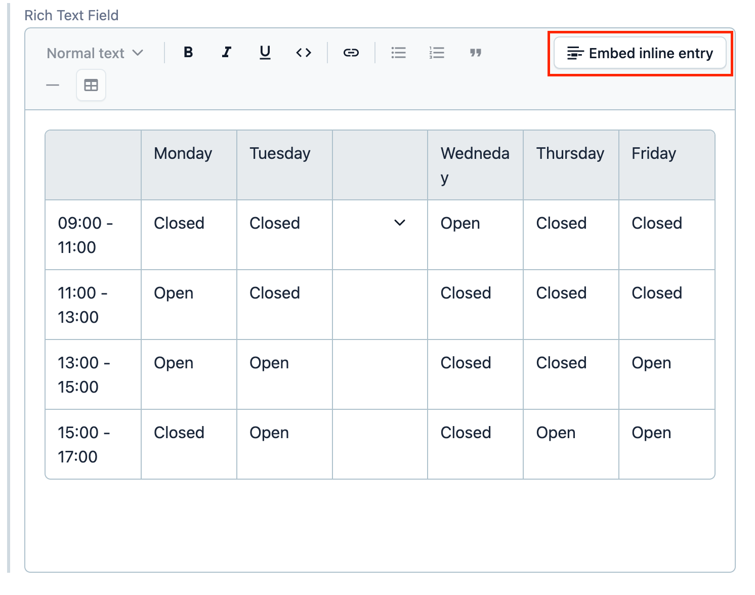 Tables in Rich Text fields | Contentful Help Center