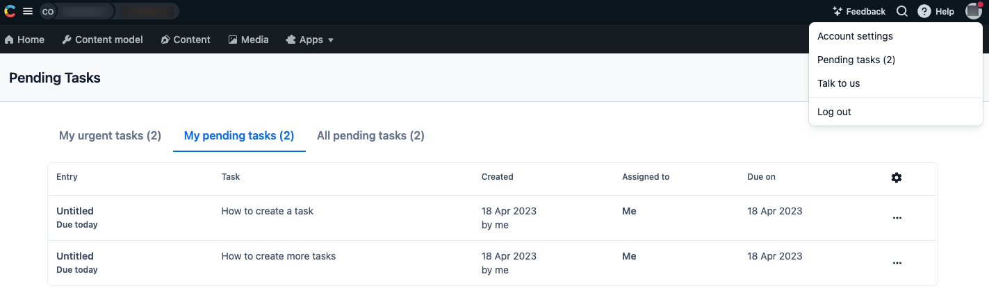 Tasks | Contentful Help Center