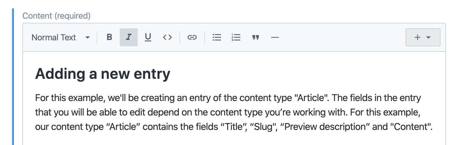 Add a new entry | Contentful Help Center