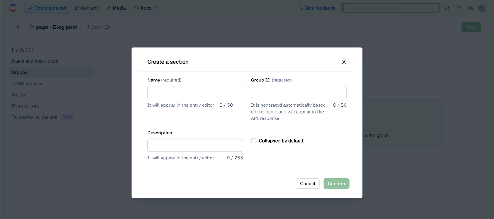 Set up field groups | Contentful Help Center