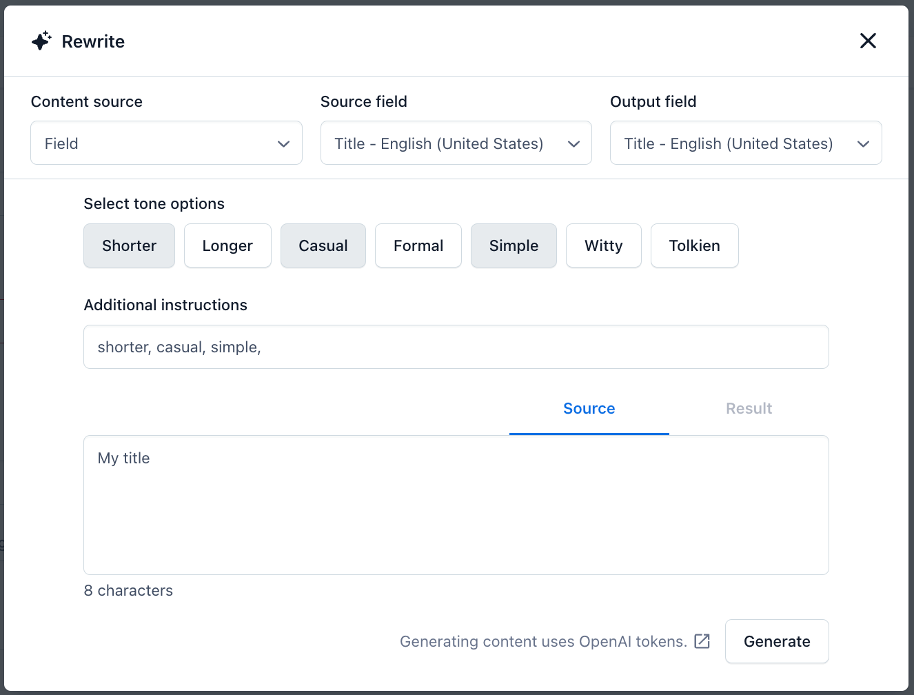 AI Content Generator | Contentful Help Center