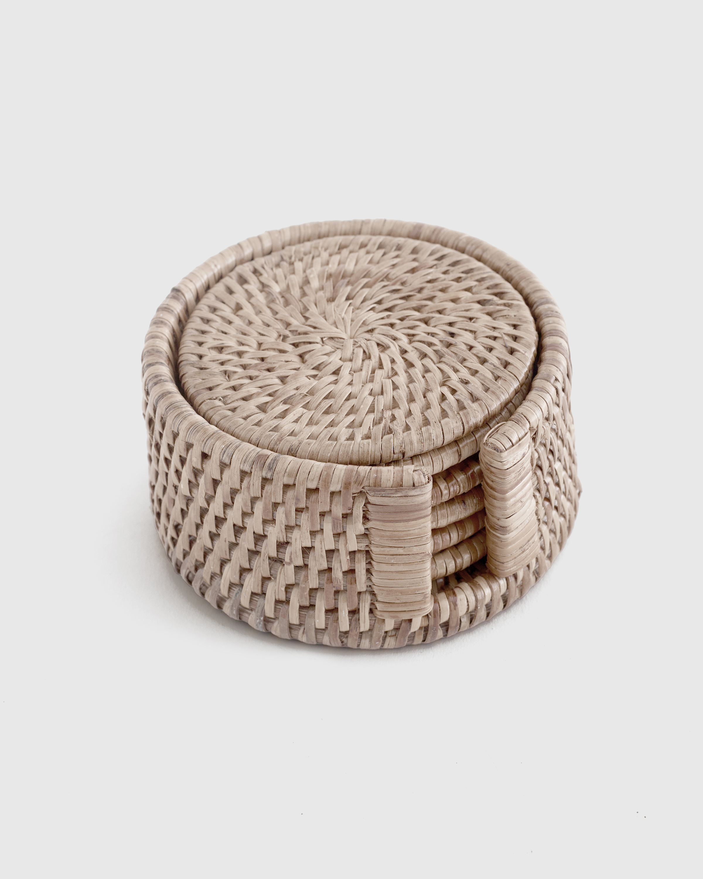 7 Piece Round Rattan Coaster Set
