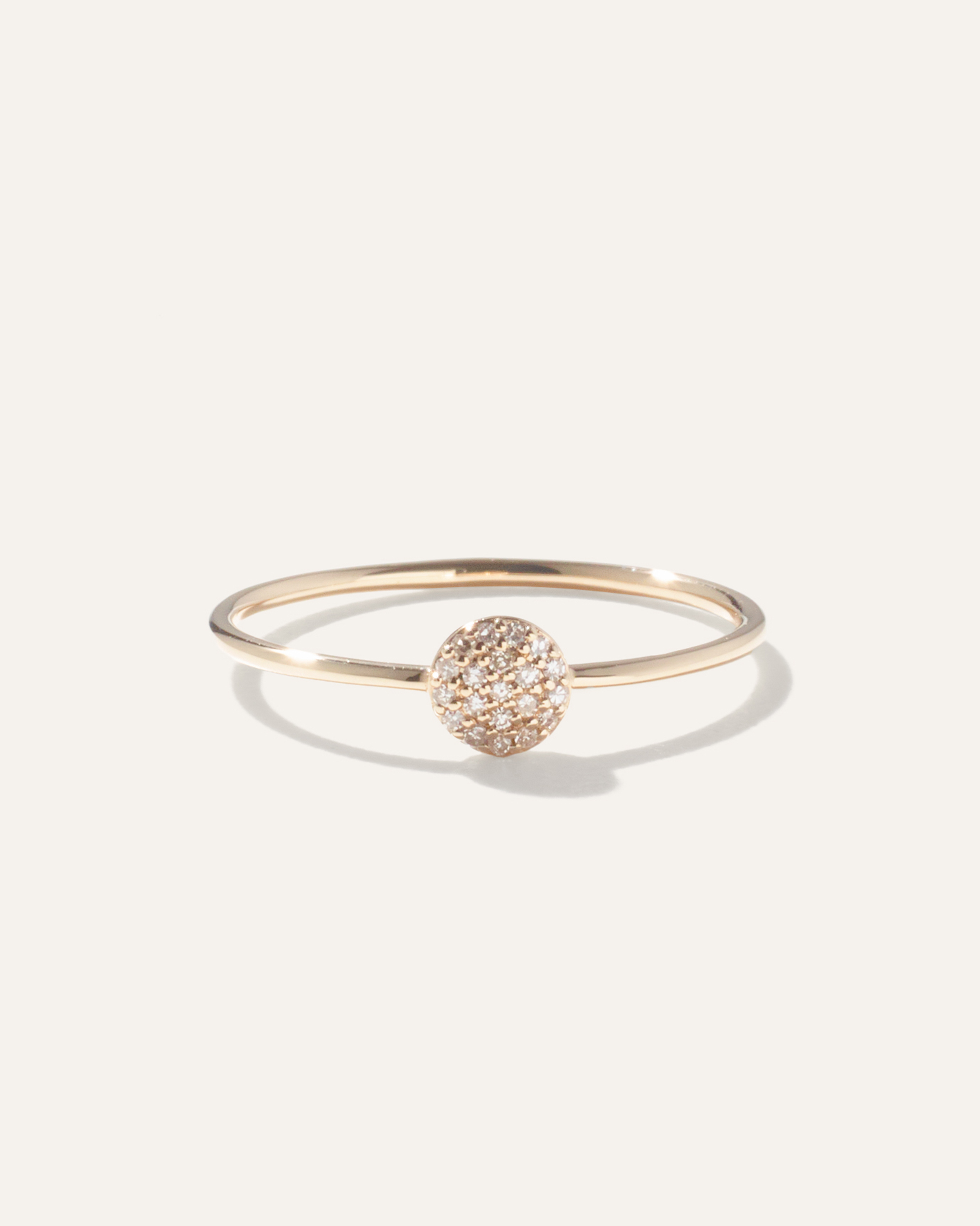 14K Gold Pave Diamond Round Disc Ring