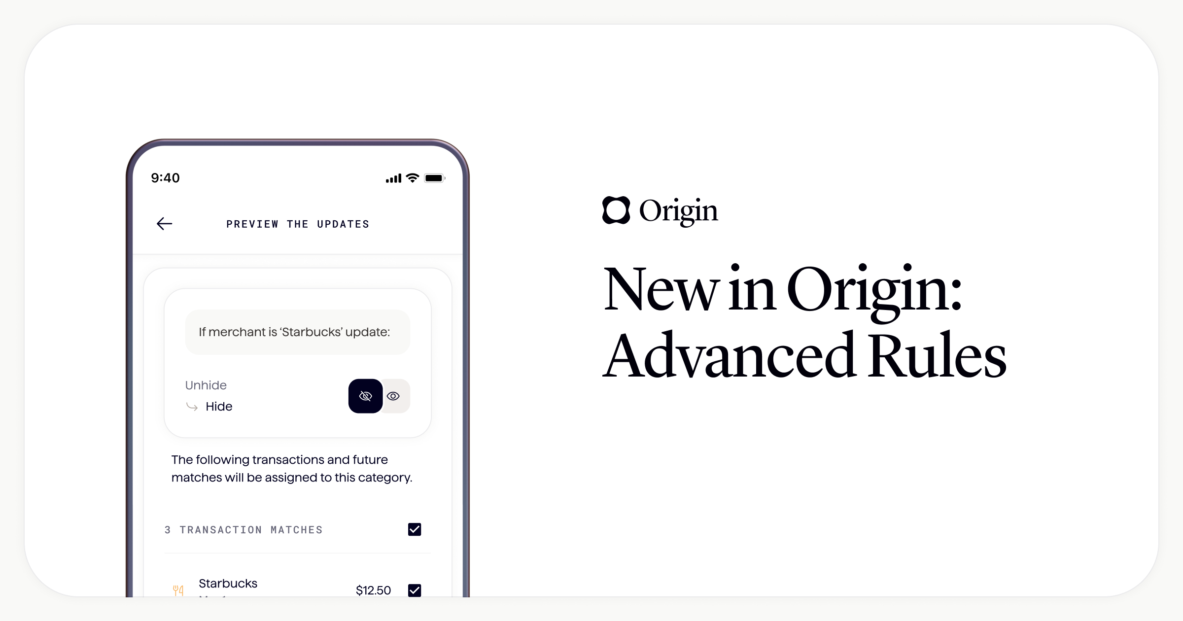 New on Origin Financial: Advanced Spending Rules