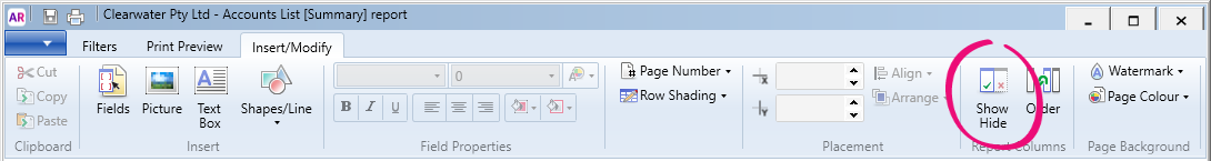Printing account numbers on reports