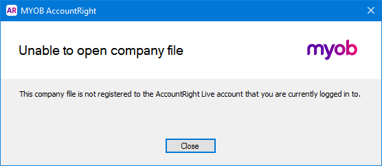 Error: "Unable to open company file"