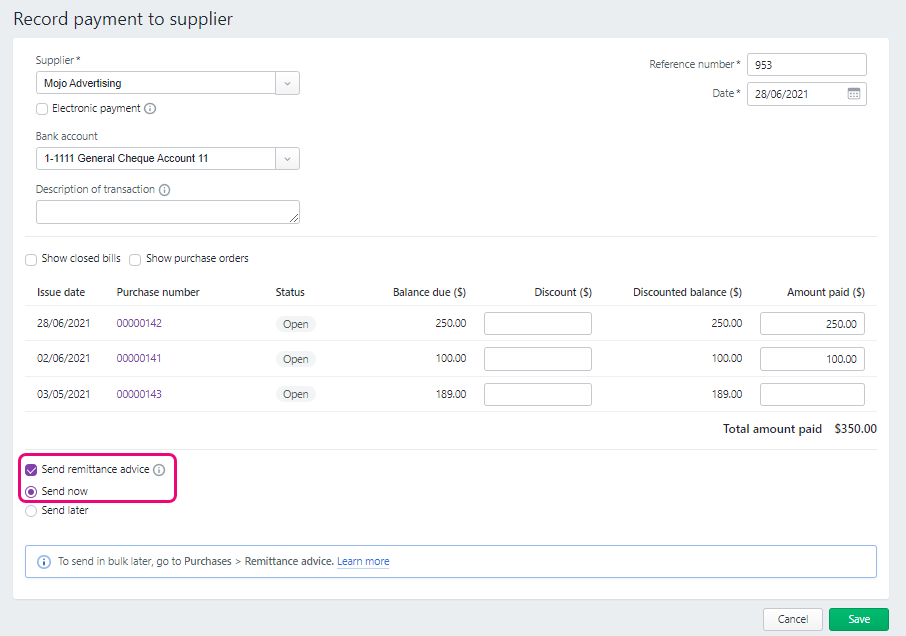 Send remittance advices