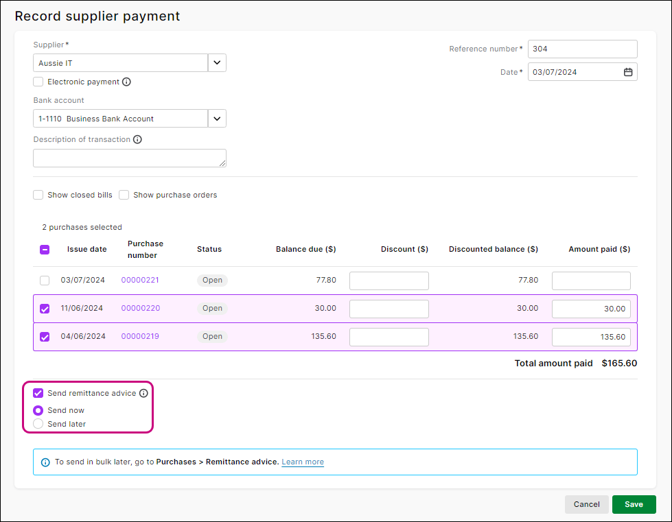 Send remittance advices
