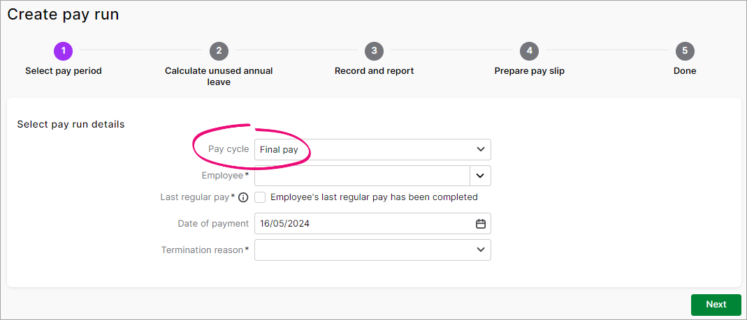 Processing a final pay