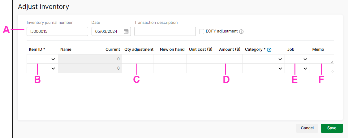 Entering opening inventory balances
