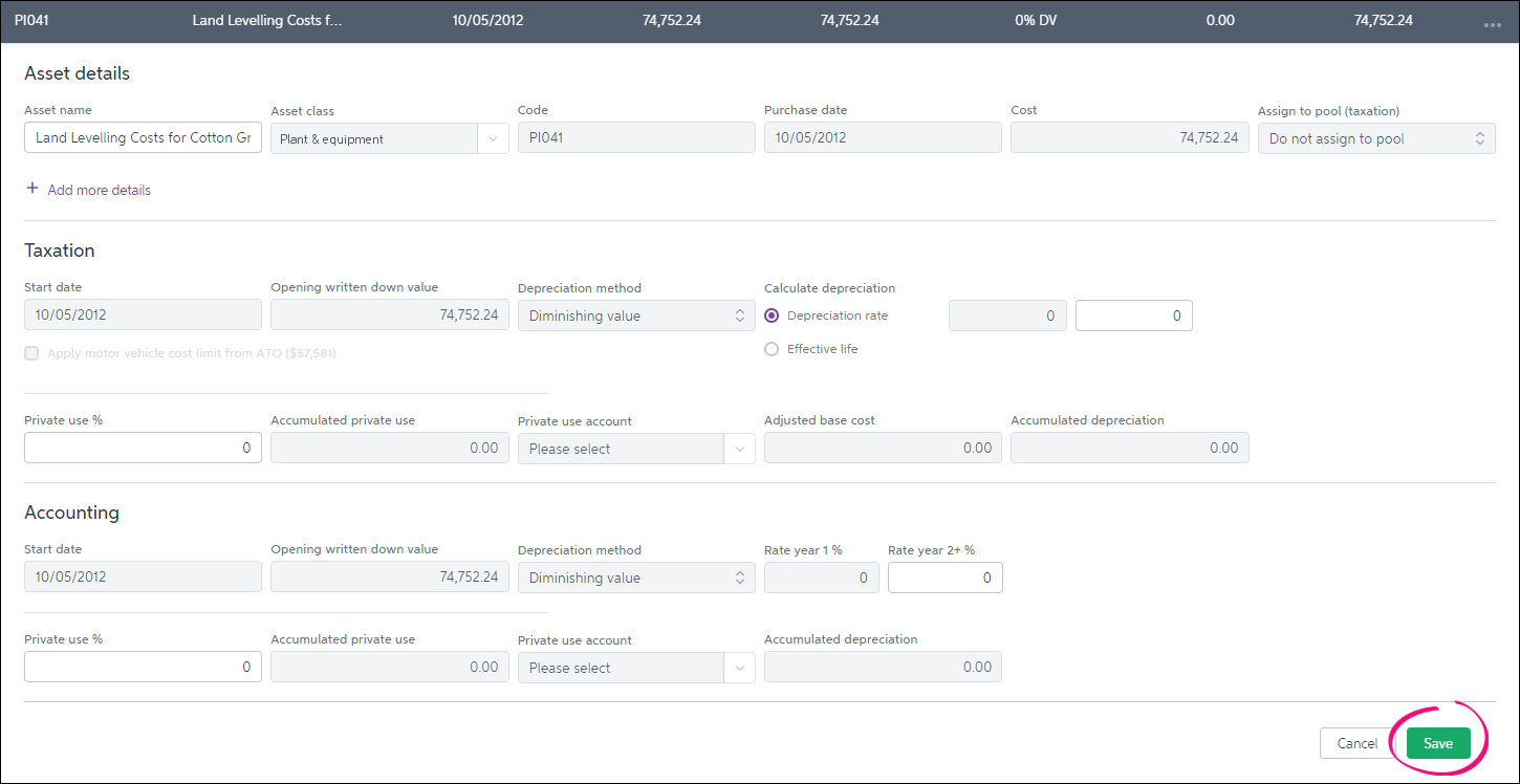 Adding and editing an asset