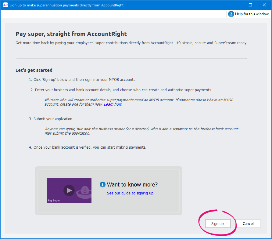 Sign up for Pay Super