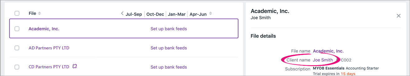 Linking an online file to a client
