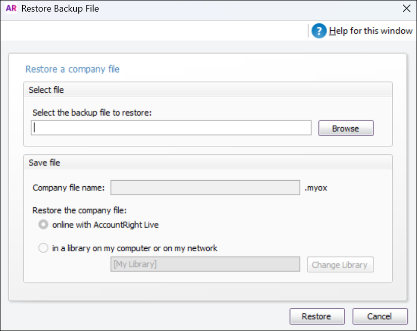 Restore your company file