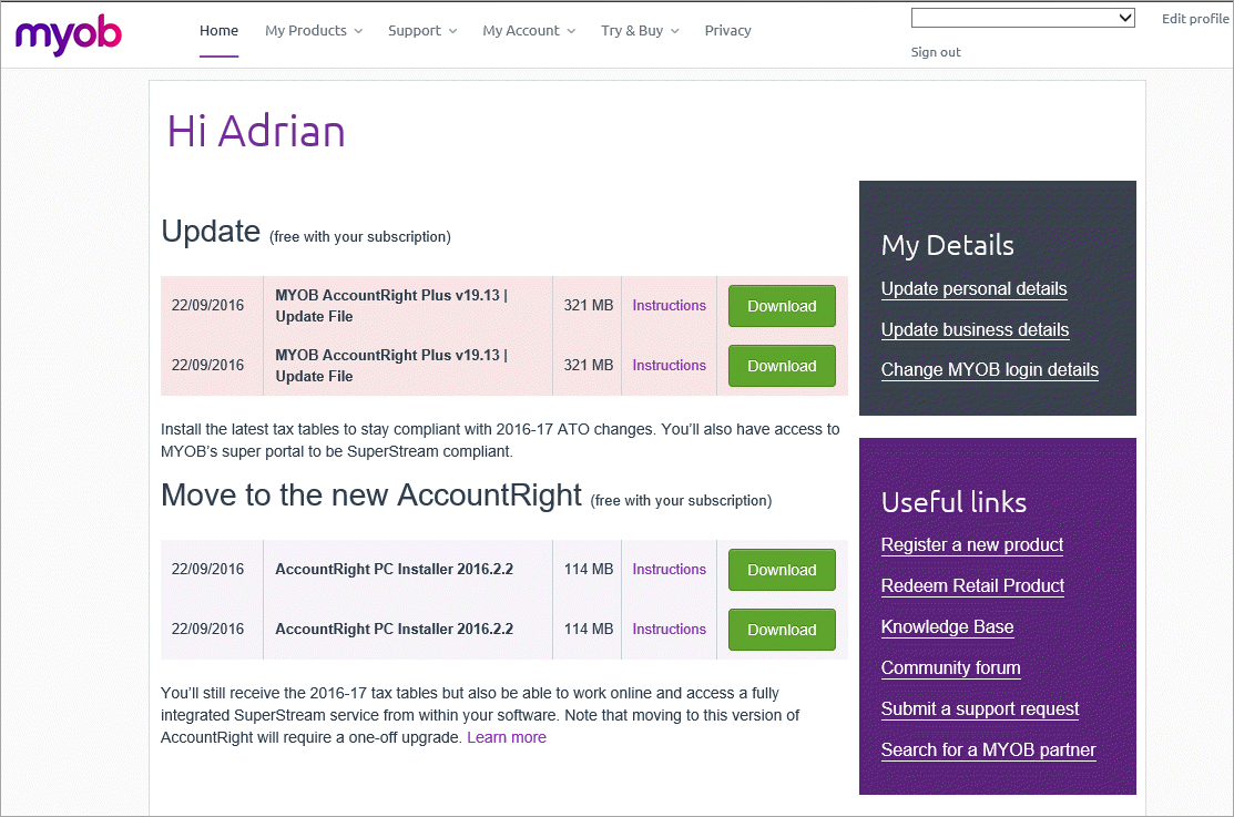 Managing your MYOB account