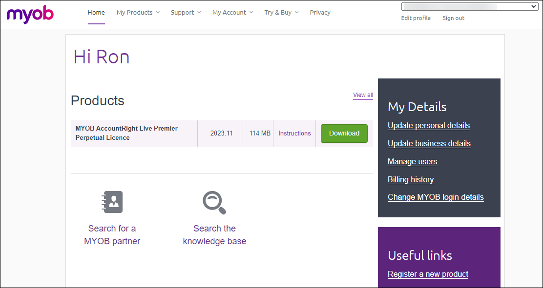 Managing your MYOB account