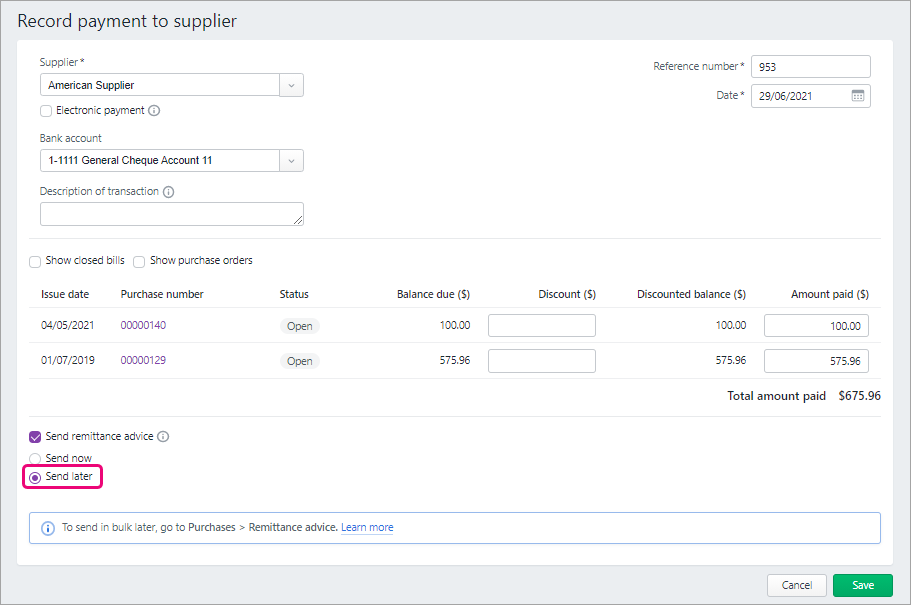 Send remittance advices