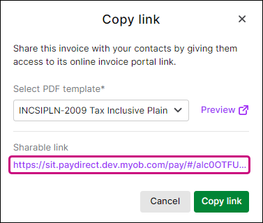 Sending an online invoice link to a customer