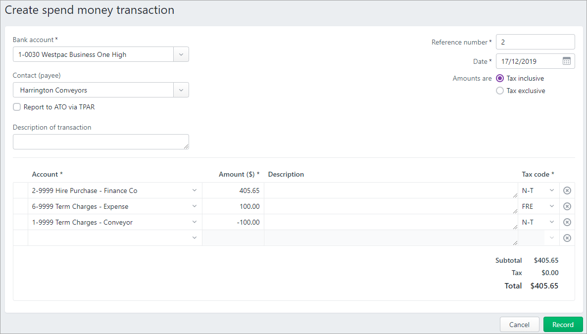 Set up a hire purchase arrangement