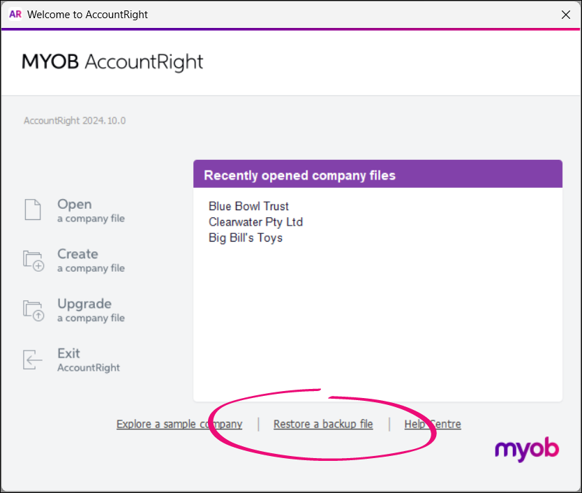 Restore your company file