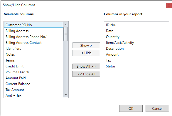 Add and remove report columns
