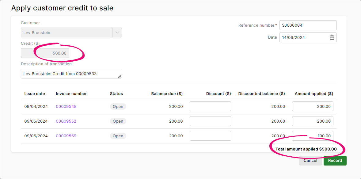 Settling customer credits