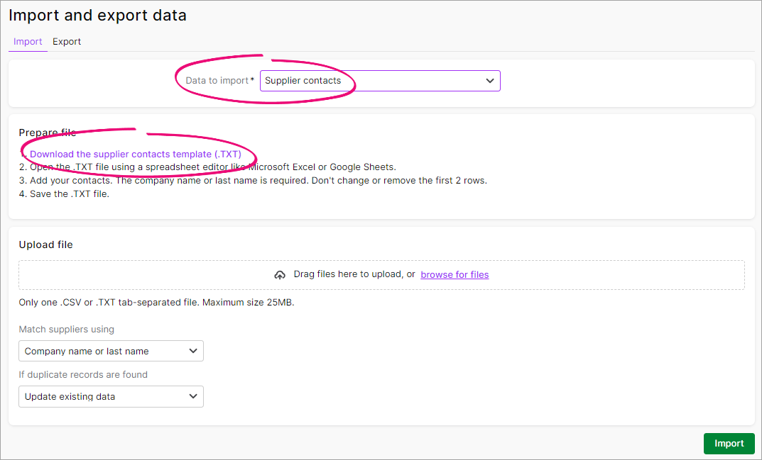 Importing and exporting data