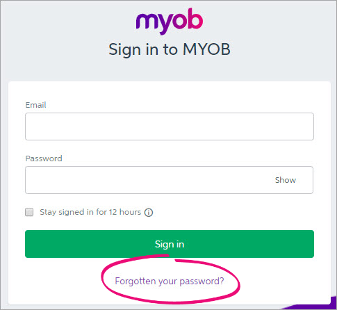 Signing in to MYOB
