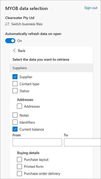 Getting started with MYOB for Excel