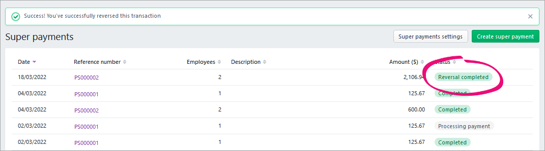 Reversing superannuation payments