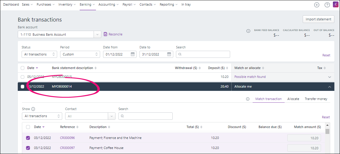 Reconciling online invoice payments