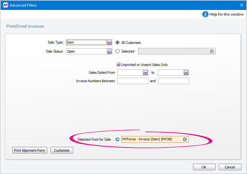 Set the default forms to use when emailing or printing