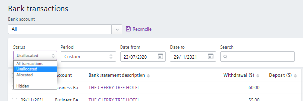 Matching bank transactions