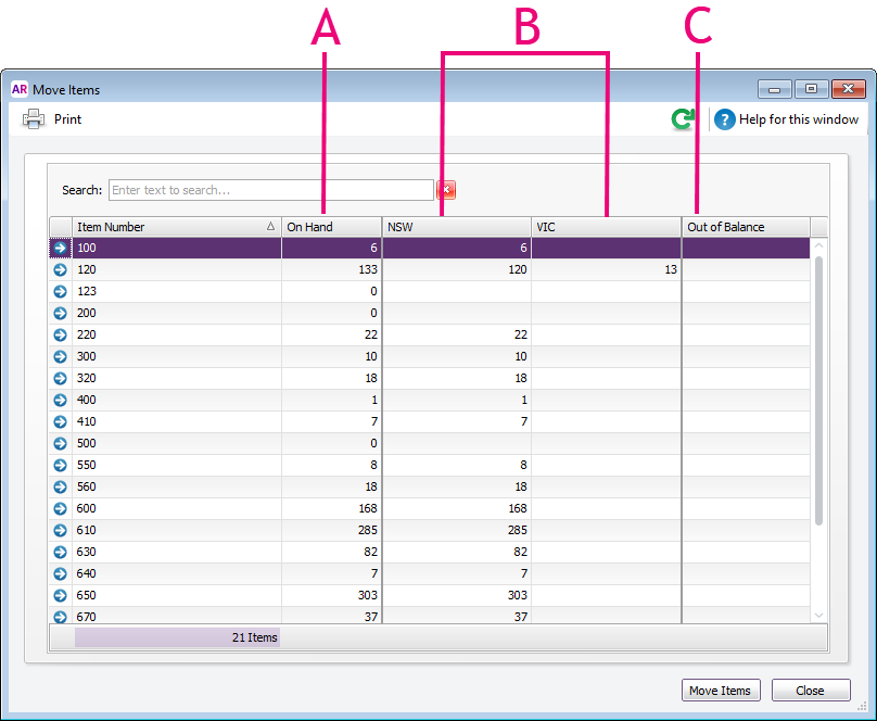 Move items between locations