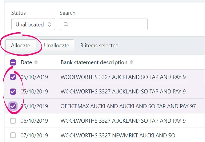 Allocating bank transactions
