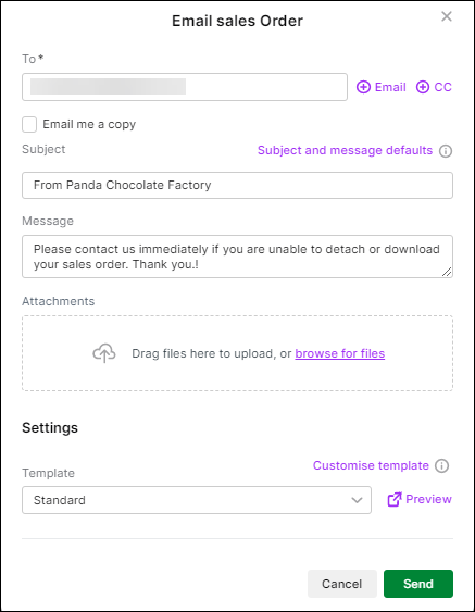 Emailing, printing or downloading sales orders