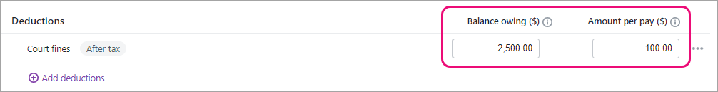 Setting up a court fines deduction