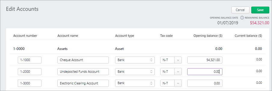 Enter opening balances as positive numbers